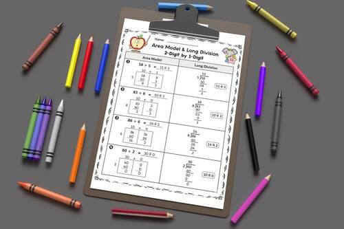 Area Model & Long Division Worksheets – 2-Digit by 1-Digit Division ...