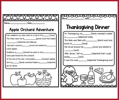 Fall Mad Libs Worksheet Packet | Mad Lib Activity Autumn | TPT