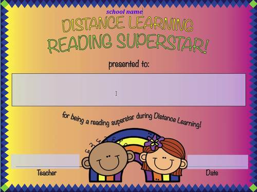 Distance Learning Certificate- Reading Superstar! Editable PDF | TPT