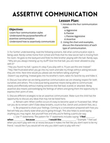 Assertive Communication-Social Emotional Learning-Lesson Plan and Posters
