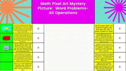 Pixel Art Mystery Pic-5th Grade Math Review-Form 2: Word Problems on ...