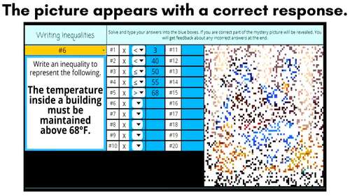 Writing Inequalities Math Pixel Art | Determining Solutions | TPT