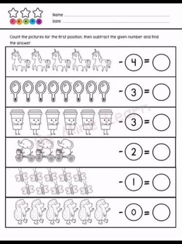 Missing Numbers in Addition and Subtraction up to 20 with Pictures