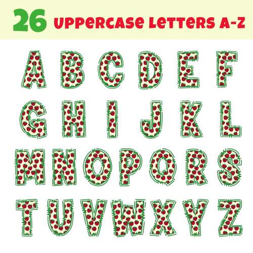 Strawberry Themed Alphabet and Numbers |Cute Fruit Letters Clipart for ...