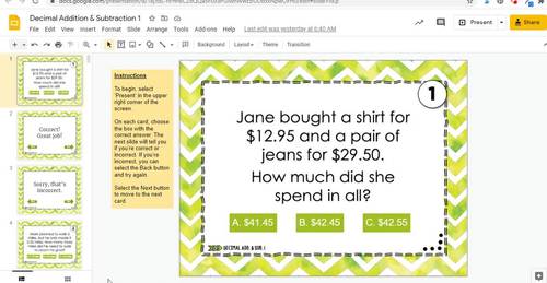 Adding & Subtracting Decimals Word Problems 60 Digital Self-Checking ...