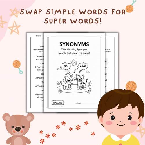 Grade 3 Synonyms Worksheets | Vocabulary & Word Study | Set 3 Mini Bundle