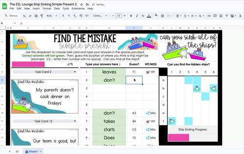Simple Present Review for Google Sheets™ ESL Newcomer Activities