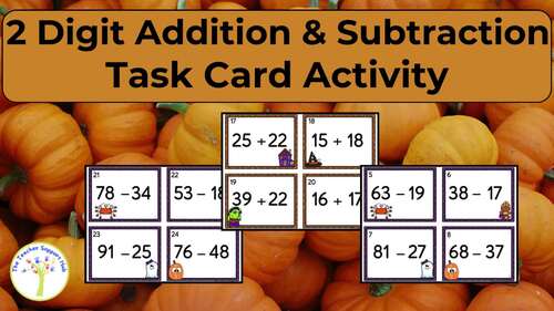 Task Cards Addition and Subtraction within 100 Write the Room Halloween