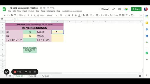 -RE Verb Practice Google Sheet for Immediate Feedback | TPT