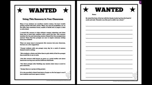 First Line Creative Writing Prompts - Western by So Novel | TPT