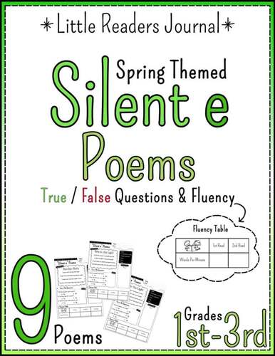 No Prep Spring Poetry Silent e Poems with True or False Comprehension ...