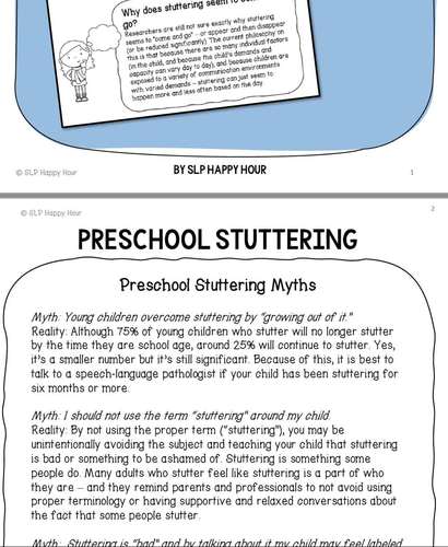 Preschool Stuttering Parent Handout - Fluency Parent Handout for Speech ...