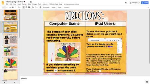 DIGITAL THANKSGIVING THEMED ACTIVITIES IN GOOGLE SLIDES™ by The Techie ...