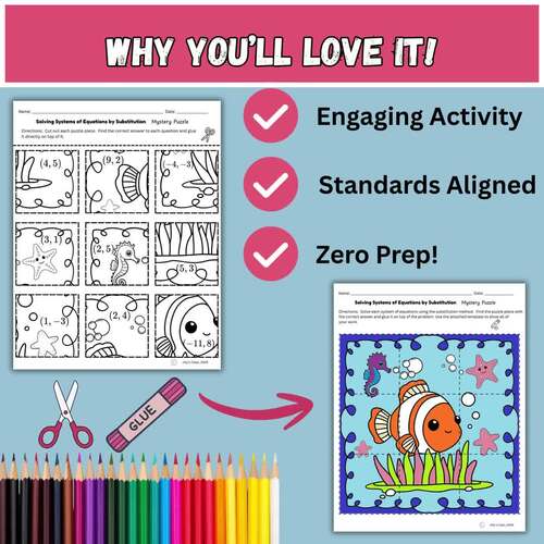 Solving Systems of Equations by Substitution | Mystery Puzzle | Algebra ...