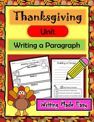 Thanksgiving Writing Unit: How to write a Paragraph: Things I am ...