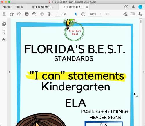 Florida's B.E.S.T. ELA KINDER - "I Can" Resources by floridasbest