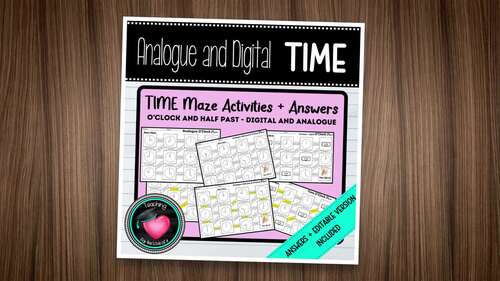 Analogue and Digital Time Mazes (O'Clock and Half Past) - Editable