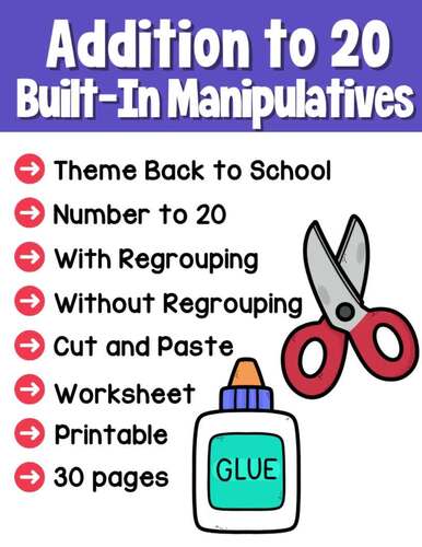 Addition to 20 Worksheets | Back to School Math | Built-In Manipulatives