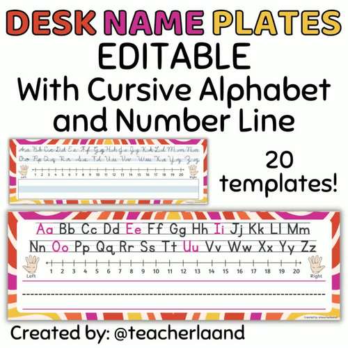 Student Desk Name Plates / Tags! Retro Pink and Orange Cursive+Alphabet ...
