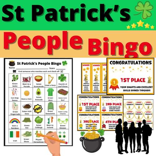 St Patricks Day People Bingo Sit and Stand Group Activities No Prep