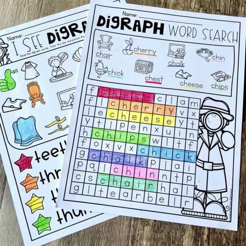 Digraph Worksheets for Kindergarten Ch, Sh, Th, Wh, Ph | Phonics Activities