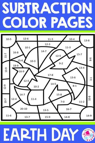 Earth Day Math Craft Coloring Pages April Color by Number Code Subtraction
