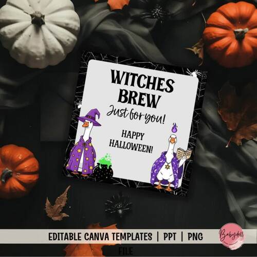 Goose Halloween Treat Tags | Editable Witches Brew Gift Tags for Kids