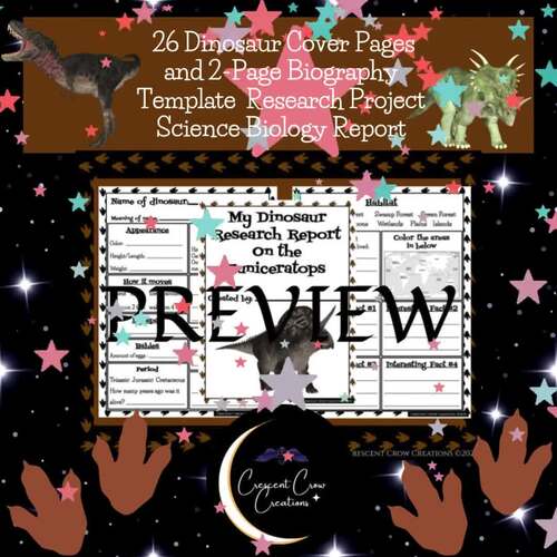 26 Dinosaur Cover Pages and 2-Page Biography Template Research Project ...