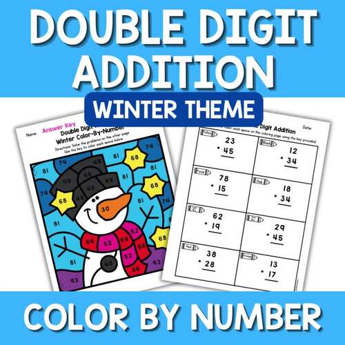 Winter 2 Digit Addition with regrouping Color by Number fun worksheet ...