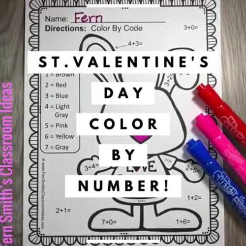 Valentine's Day Addition Color By Number by Fern Smith's Classroom Ideas