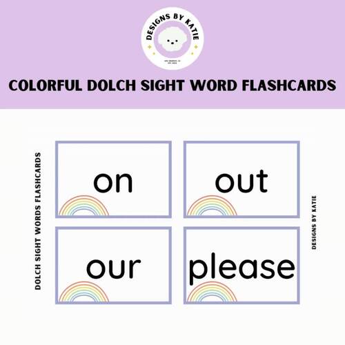 Colorful Dolch Sight Word Flashcards (5 Styles) by Designs by Katie