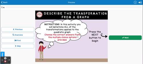 Quadratic Graphs Describing Transformations Digital Boom Cards™ Activity