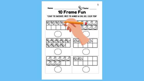 10 Frame Dinosaur Math Worksheets | Count & Write 1–10, Preschool ...