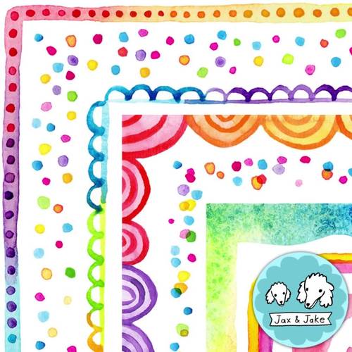 Rainbow Watercolor Borders - Skinny, Full Page and Confetti Clipart Frames