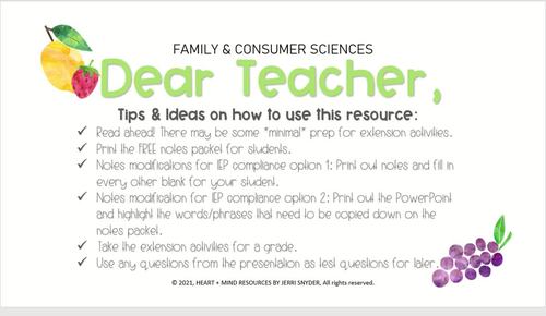 FACS Adolescence Nutrition 13 - 18 years PowerPoint & Notes Child ...