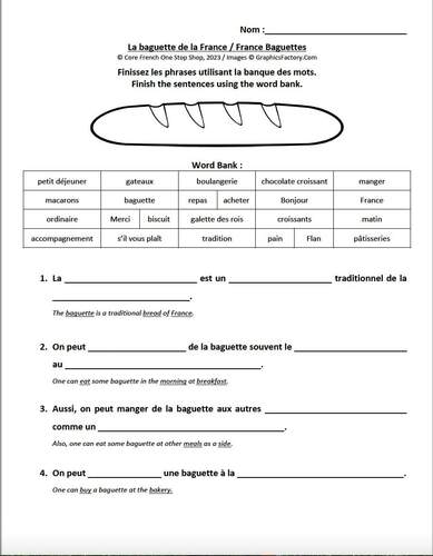 Grade 6 France Traditional Foods "France Baguette" Student Handout