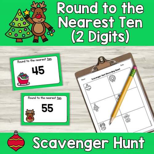 Christmas Rounding to the Nearest Ten Task Card Write the Room ...