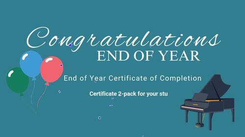 End of Year Piano Certificate of Completion 2-pack by Piano Discoveries