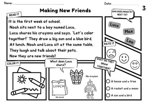 August Reading Comprehension Passages for K & 1st Grade, Back to school ...