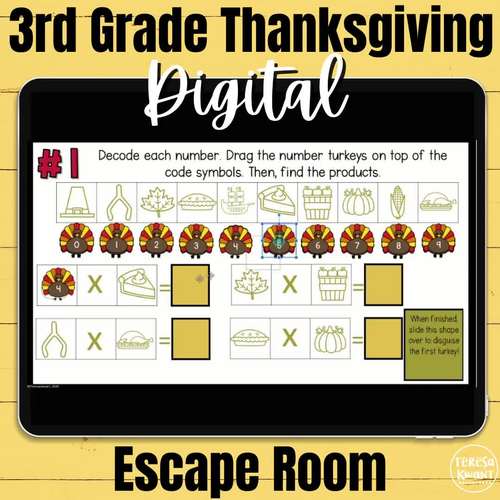 3rd Grade Digital Math Escape Room Breakout Thanksgiving Review Activity