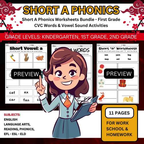 Short A Phonics Worksheets - First Grade CVC Words & Vowel Sound Activities
