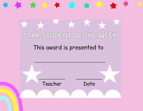Printable Boho Star Student of the Week Awards, Star Student Certificates