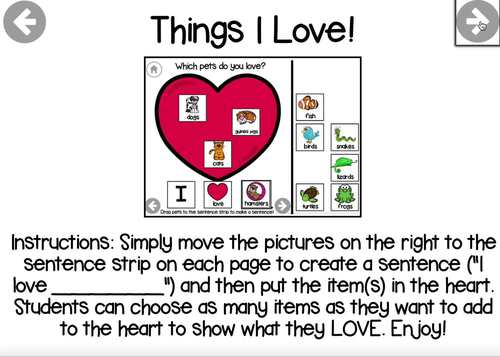 Things I Love! Boom Cards™ Book Valentine's Day Speech Therapy Language ...