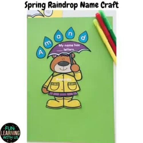 Spring Raindrop Name Crafts | Bear Editable Name Activity | TPT