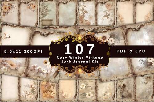 107 Cozy Winter Vintage Junk Journal Pages | Rustic Floral Ephemera Kit ...