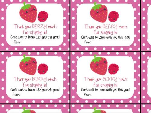 Fruit Snacks Open House Gift Tag- Thank you BERRY much for stopping in!