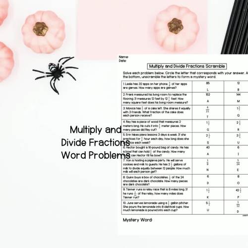 Multiply and Divide Fractions Scramble Activity Mystery Word 5th 6th Grade