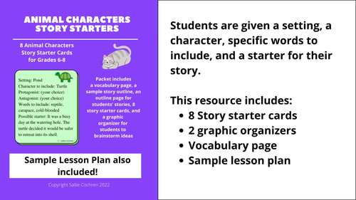 Animal Characters Story Starter Cards for Grades 6-8 | TPT
