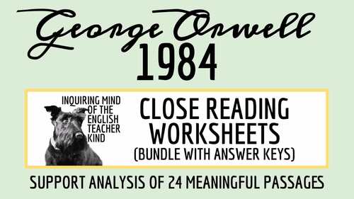 1984 by George Orwell Novel Analysis Worksheets | Dystopian Fiction ...
