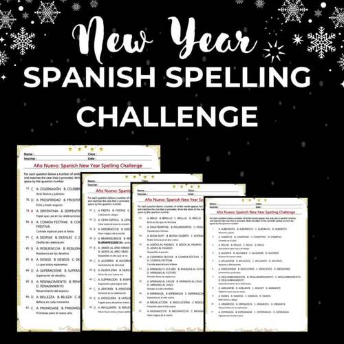 New Year's Spanish Spelling Challenge Bundle 8 Worksheets No Prep ELA ...